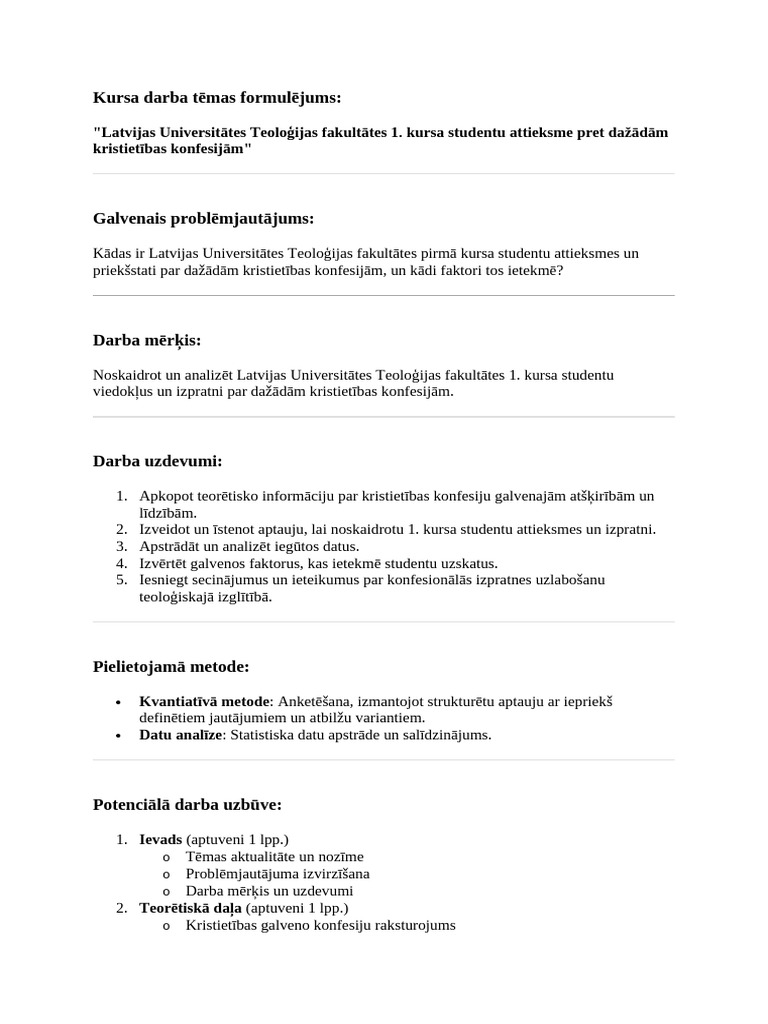 Kursa darba tēmas formulējums | PDF