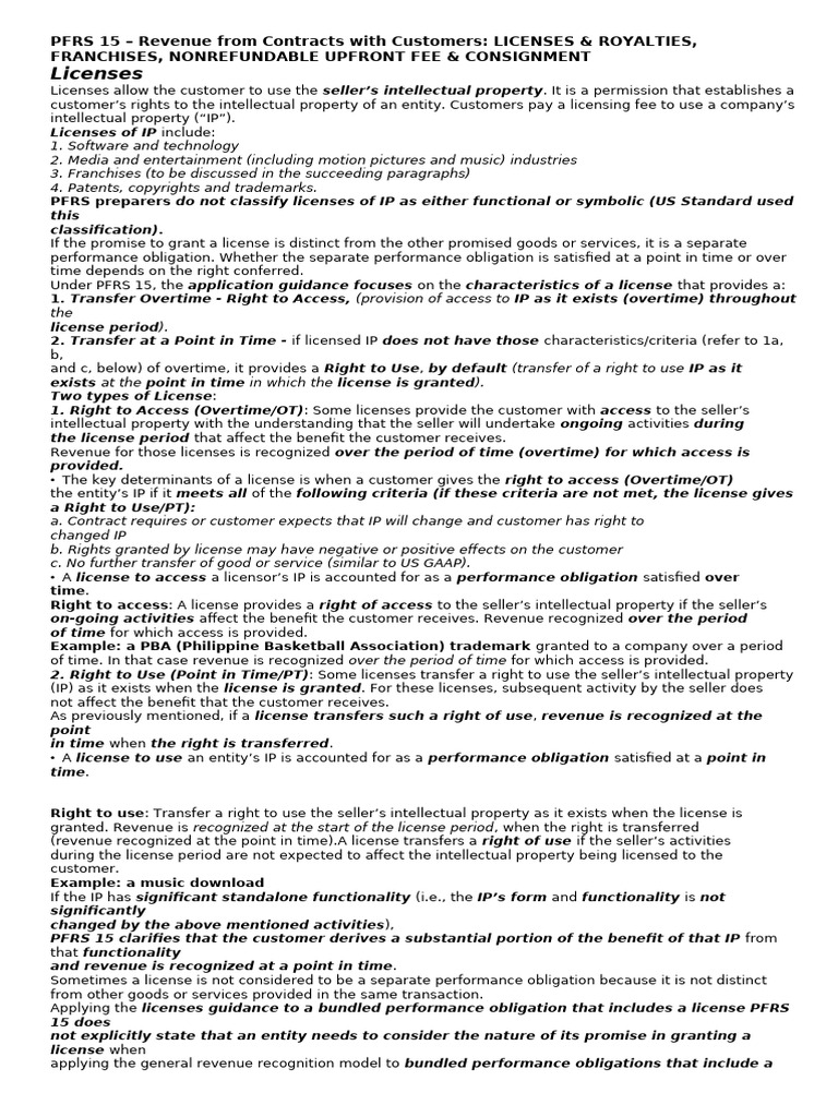 PFRS 15 Revenue From Contracts With Customers | PDF | Franchising ...