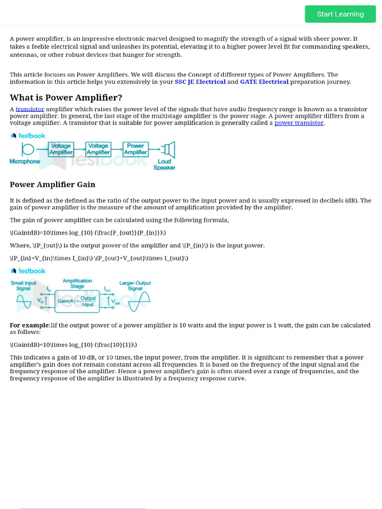 Power Amplifier Explained - Types - Characteristics - Applications - Gain | PDF