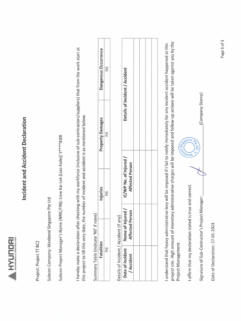 Accident & Incident Declaration - Maxbond 2 | PDF