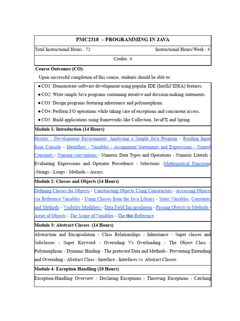 Java Programming Course Overview | PDF | Class (Computer Programming ...
