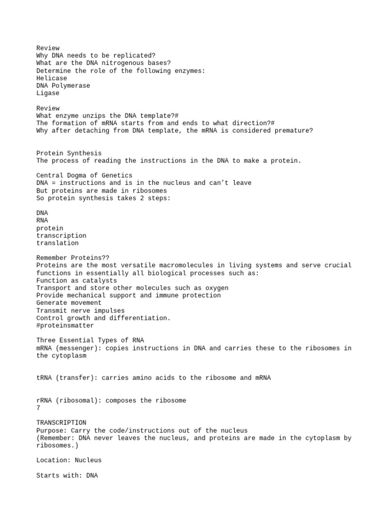 Presentation Notes - Protein Synthesis | PDF | Translation (Biology ...