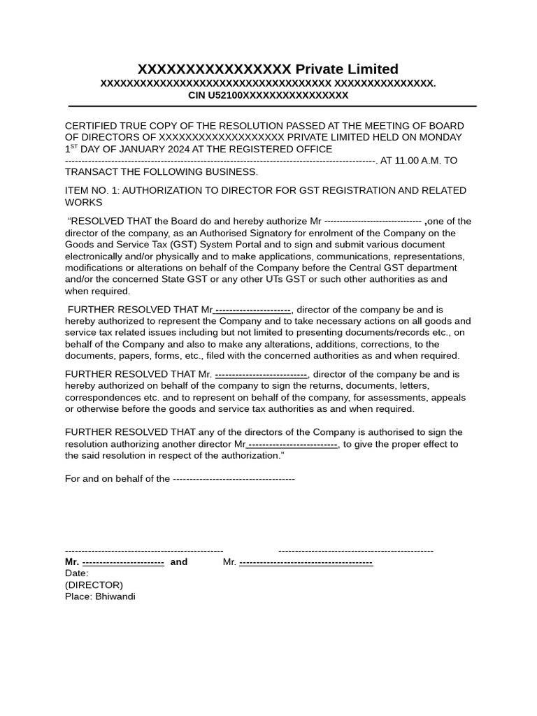 GST Declaration For Company | PDF