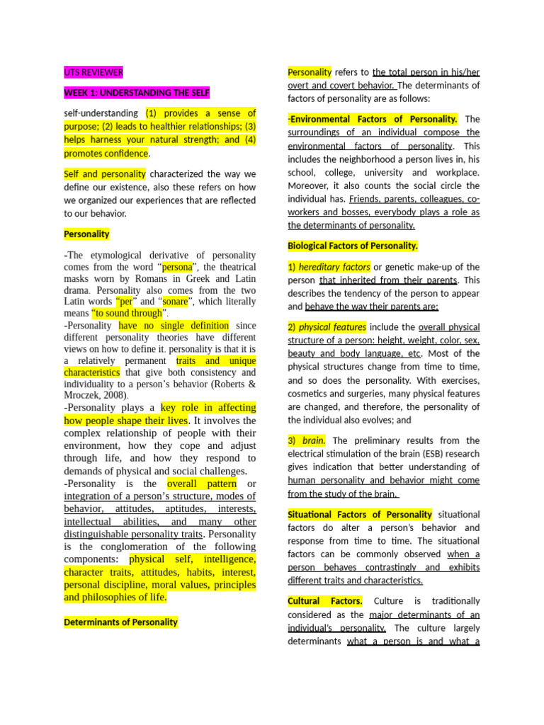 Uts Reviewer | PDF | Soul | Mind