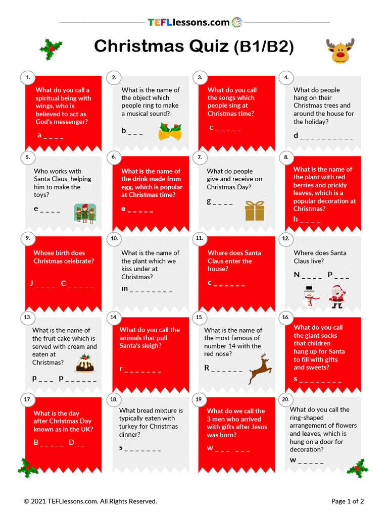 Christmas Quiz b1 b2 Student | PDF | Christmas | Santa Claus
