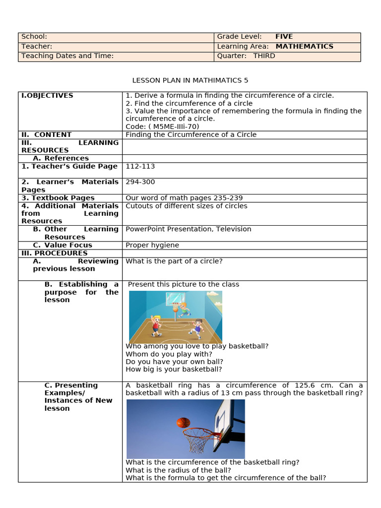 COT math 3rd QUARTER | PDF | Circle | Mathematics