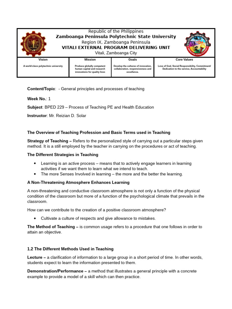Bped 229 Week 1 Lecture | PDF | Learning | Teachers