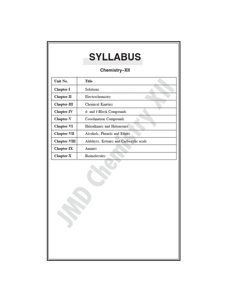 Class 12 Chemistry Syllabus Overview | PDF | Chemical Reactions | Aldehyde