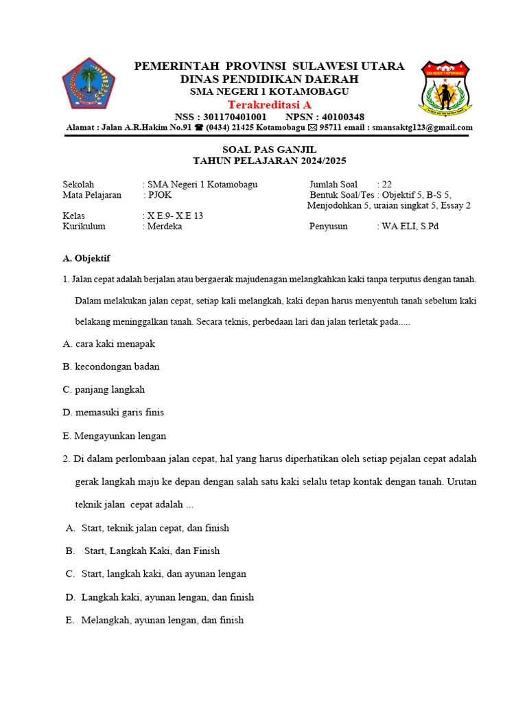 SOAL PAS GANJIL 2024 KELAS X | PDF