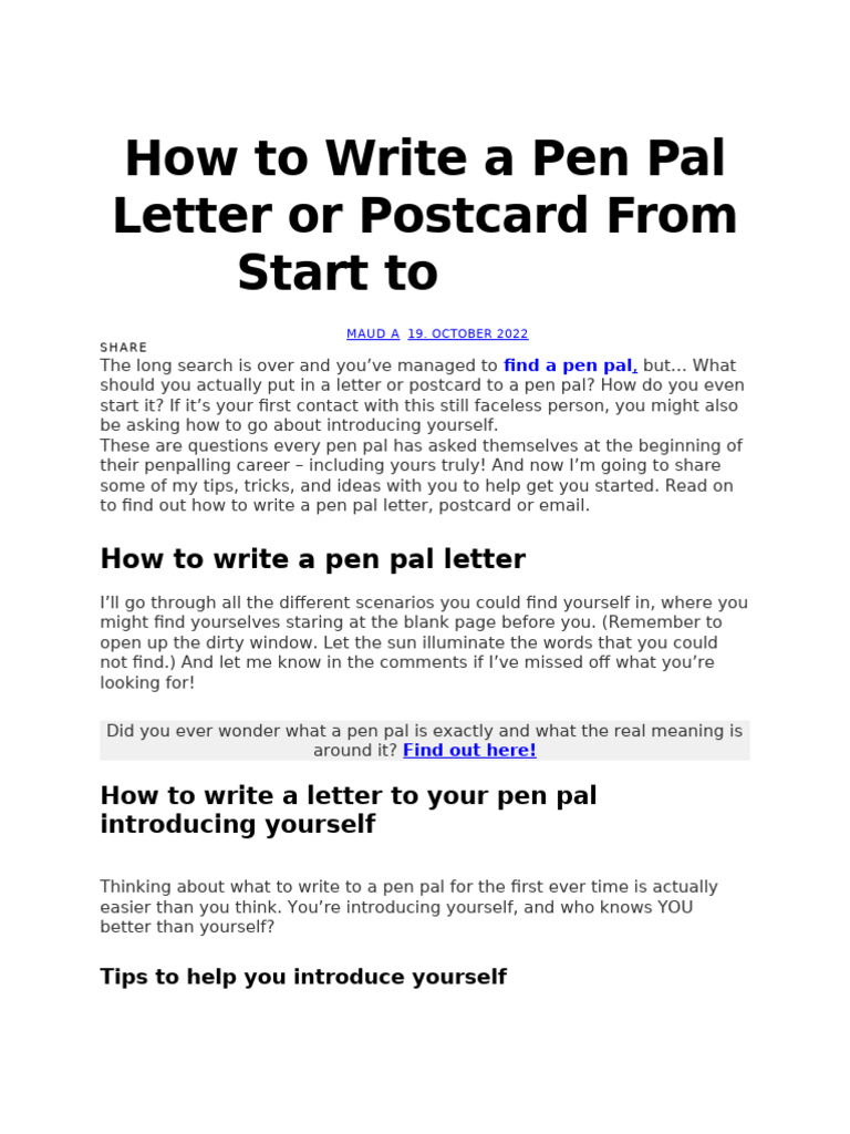 How To Write A Pen Pal Letter or Postcard From Start To Finish | PDF