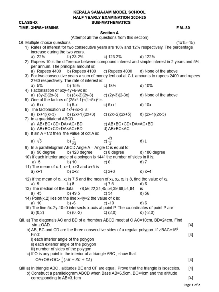 Std. IX - Maths | PDF | Triangle | Geometric Shapes