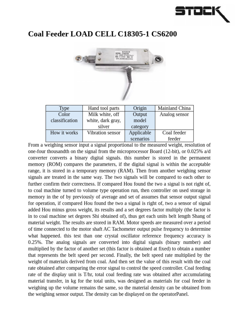 Coal Feeder LOAD CELL C18305 | PDF | Sensor | Electrical Engineering