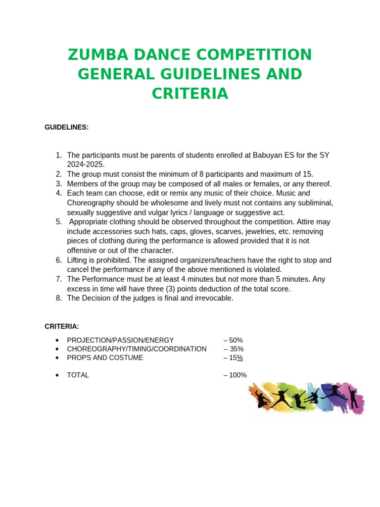 629952445-ZUMBA-DANCE-COMPETITION-GENERAL-GUIDELINES-AND-CRITERIA | PDF