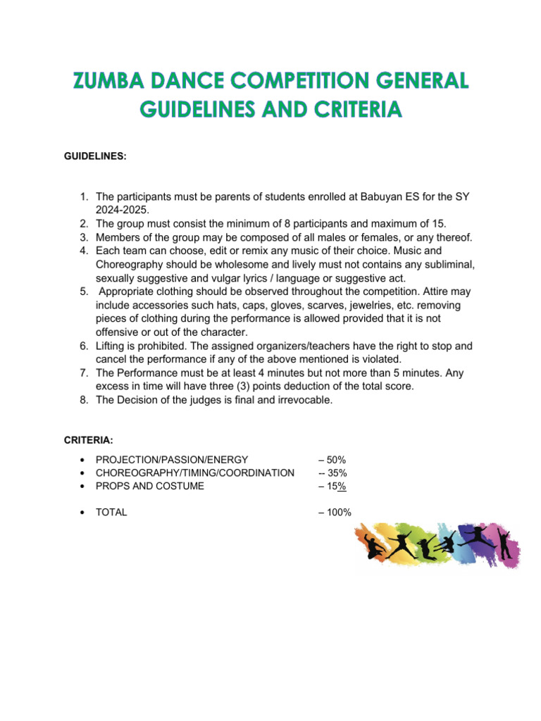 Zumba Dance Competition General Guidelines and Criteria | PDF