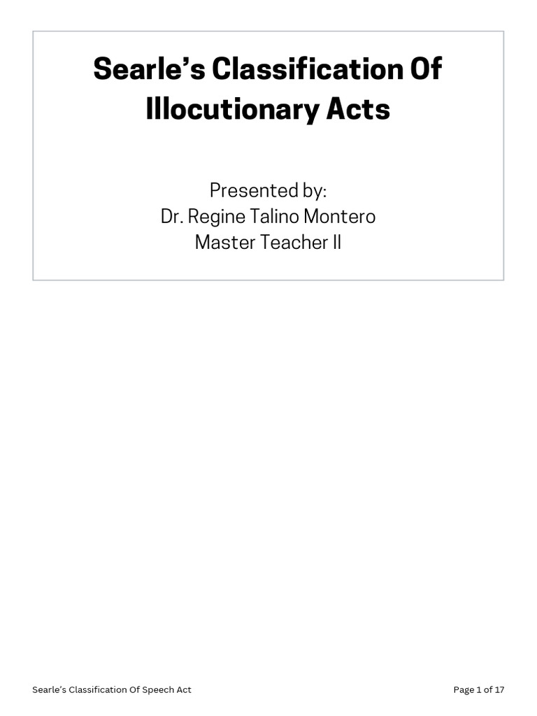 Searle's Classification of Speech Act | PDF | Semiotics | Human ...