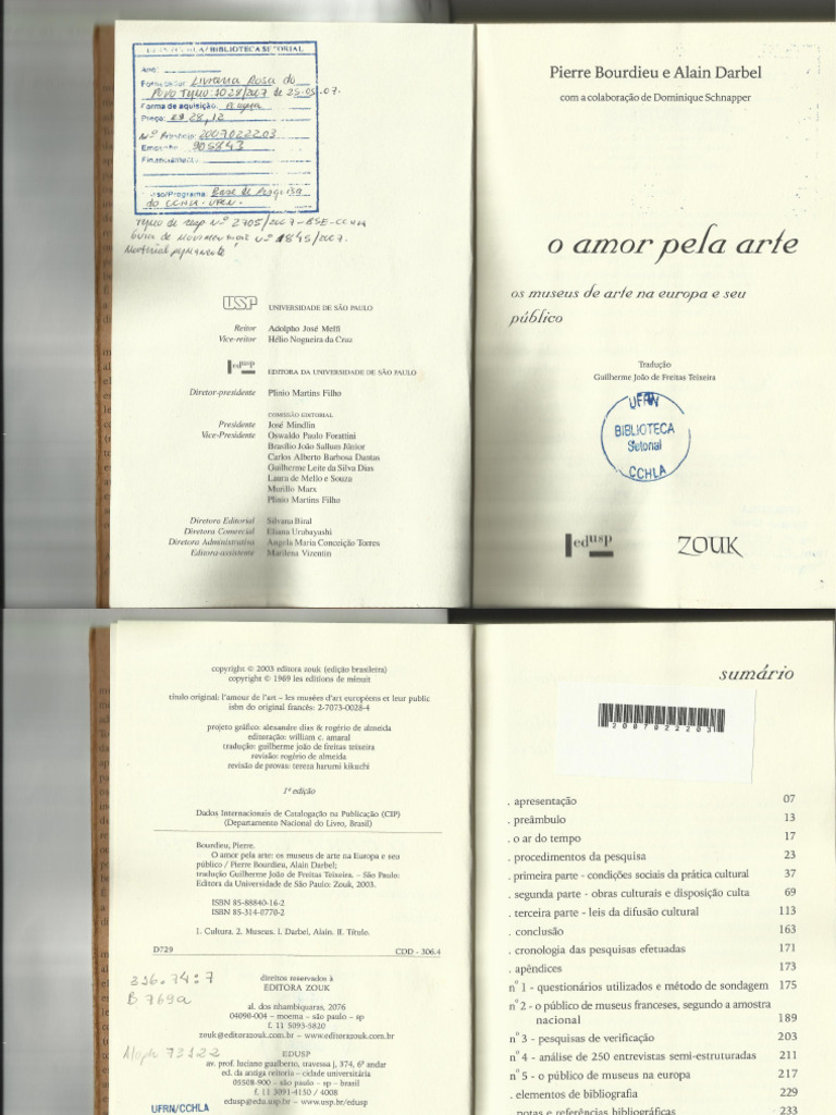 BOURDIEU, Pierre. O Amor Pela Arte | PDF