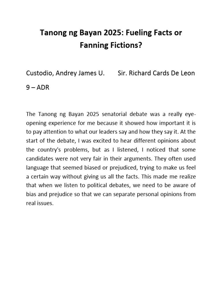Insights from Tanong ng Bayan 2025 Debate | PDF