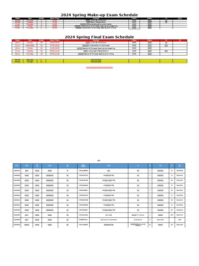 2024 Spring Make-up Exam Schedule: Date Day Week Start Time Course ...