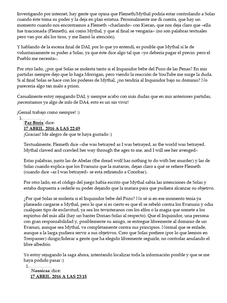 Flemeth, Mythal y el poder de Solas | PDF