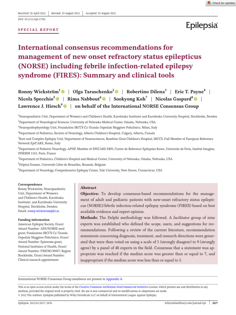 Epilepsia - 2022 - Wickstr m - International consensus recommendations for management of new ...