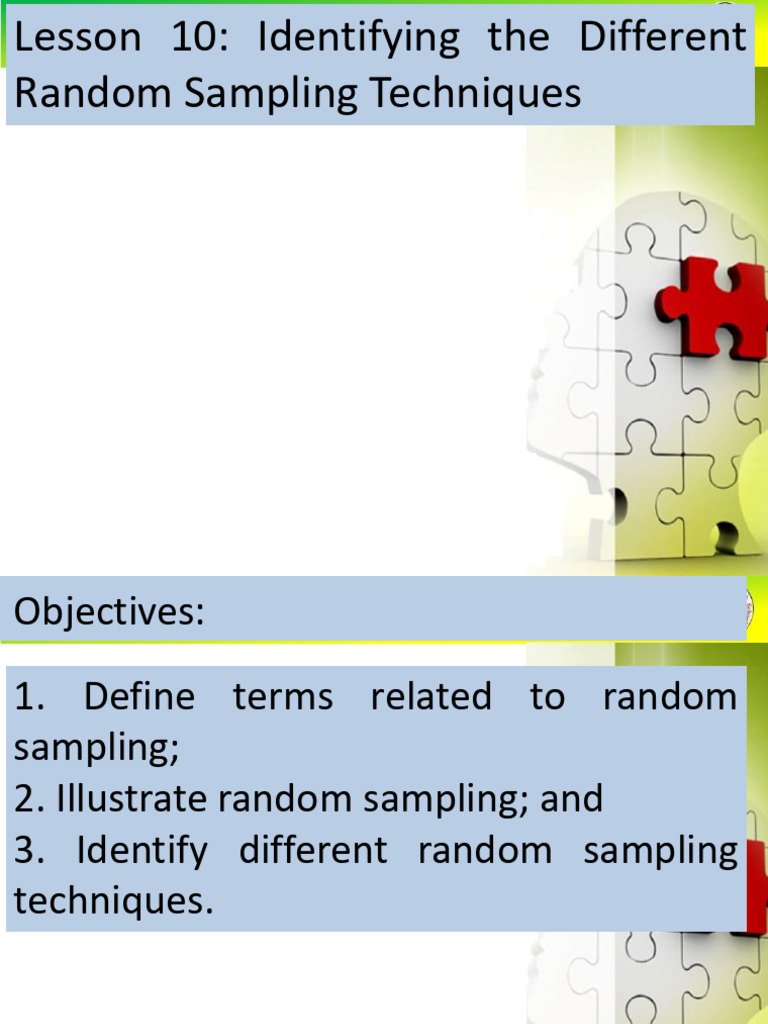 Quarter 3 Lesson 10 Identifying The Different Random Sampling Techniques | PDF