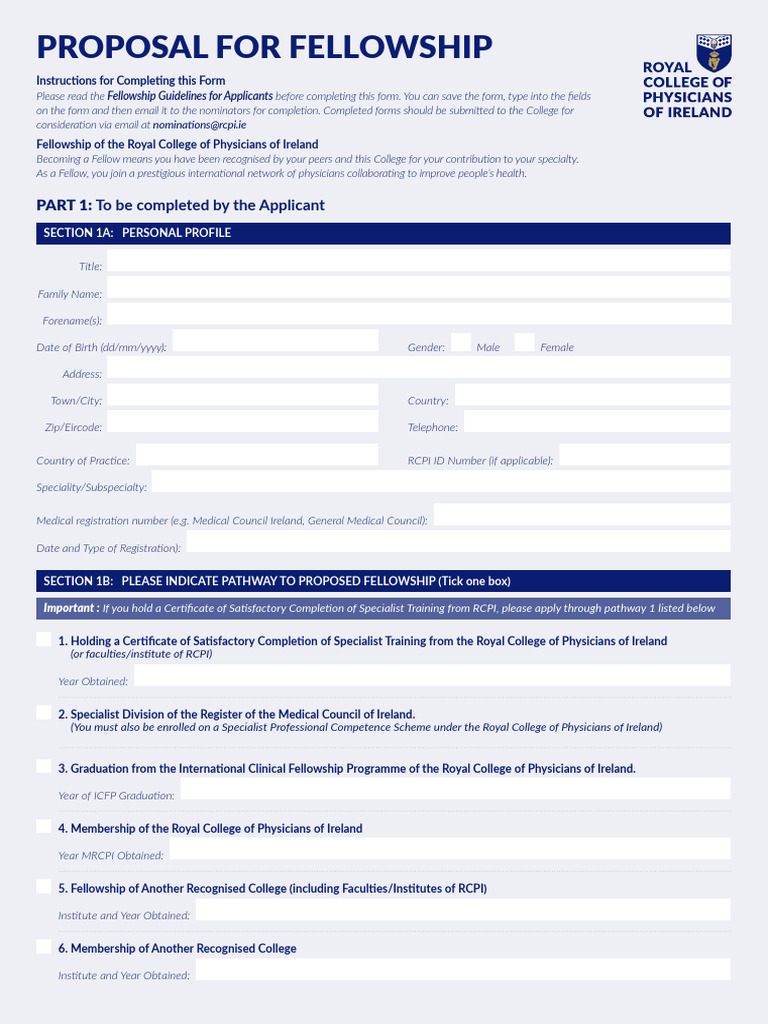 RCPI Fellowship Application Form | PDF | Fellow | Physician