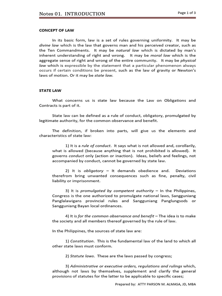 Notes 01 Introduction To The Law On Obligations and Contracts | PDF ...