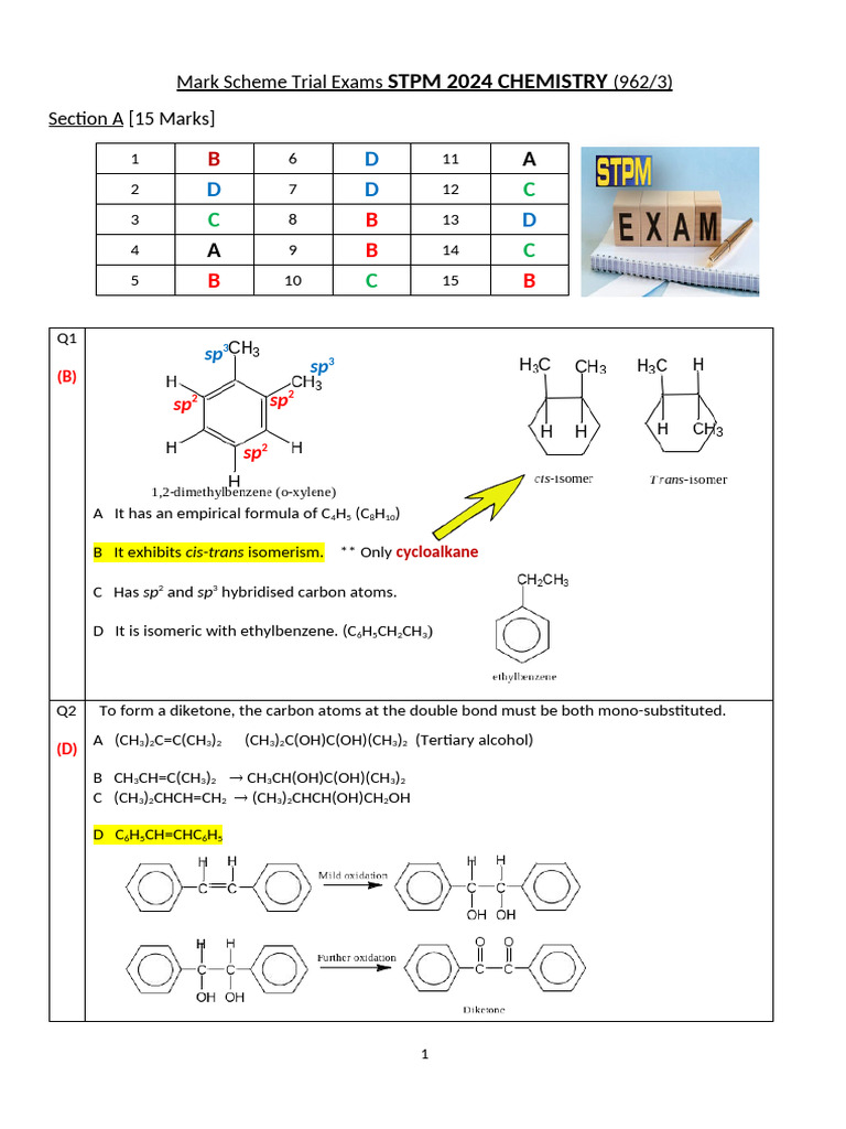 STPM 2024 Chemistry Mark Scheme | PDF | Physical Sciences | Organic ...