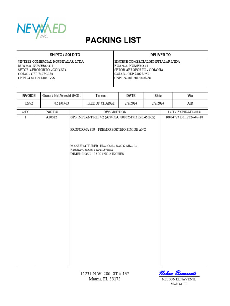 Packing List P.O. # 12992 | PDF