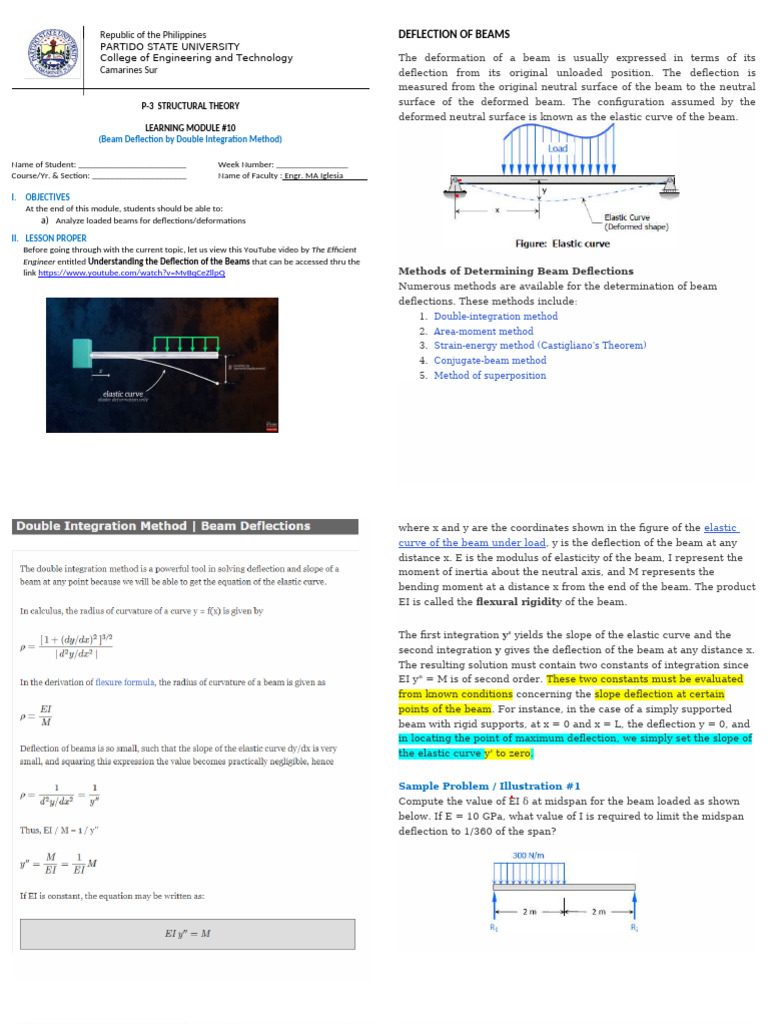 Ructl Theory Module 10. Double Integration Method Clean 1 | PDF | Beam (Structure) | Bending