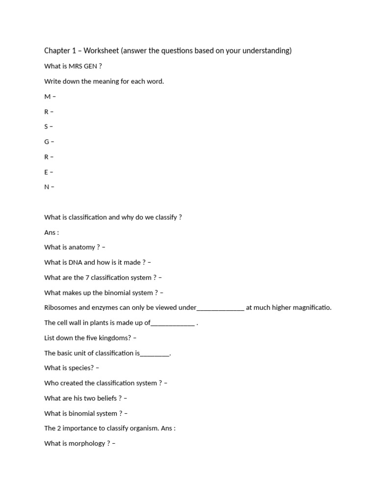 Biology Classification Worksheet Answers | PDF