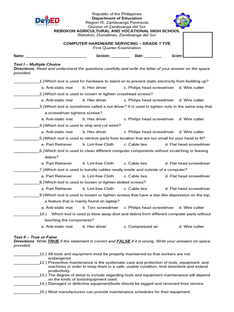 TVE-CHS 7 Exploratory Examination Version 2 | PDF | Computer Data Storage | Random Access Memory