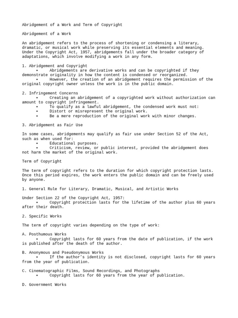 Abridgement of work | PDF | Copyright | Public Domain
