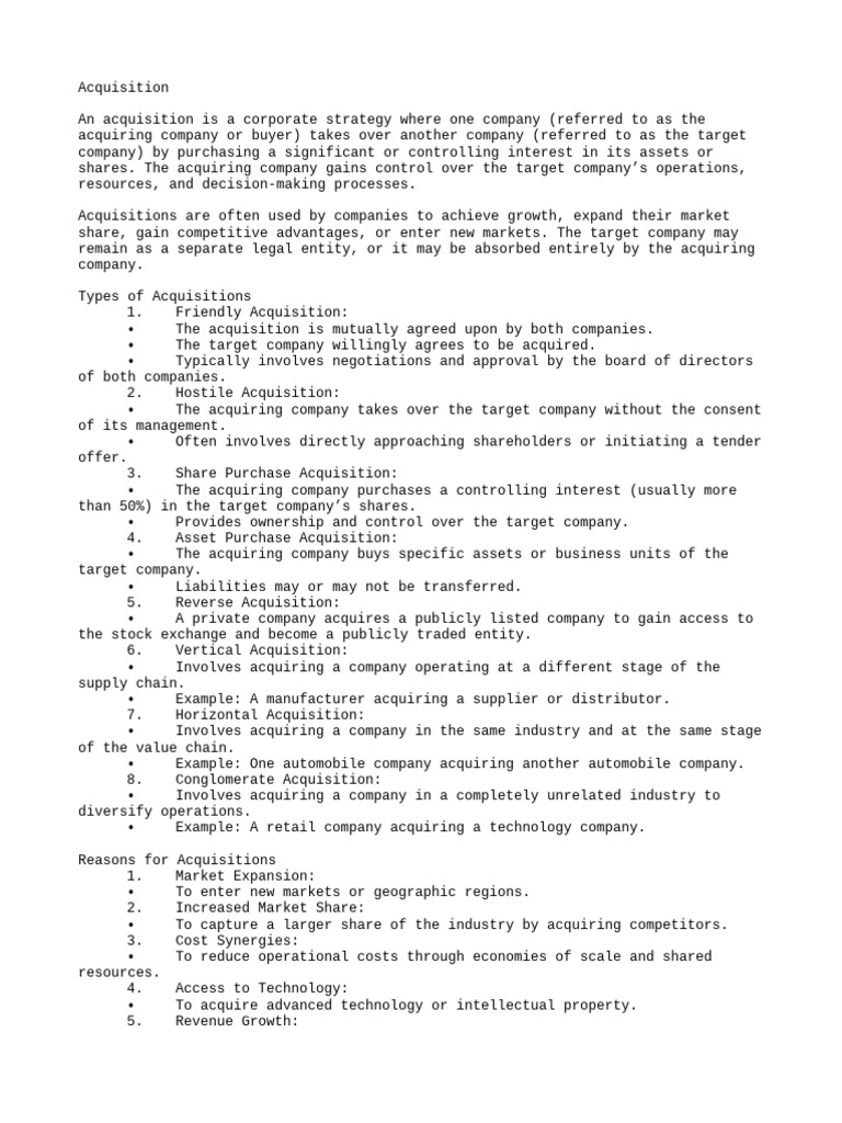 Acquisitions | PDF | Mergers And Acquisitions | Stocks