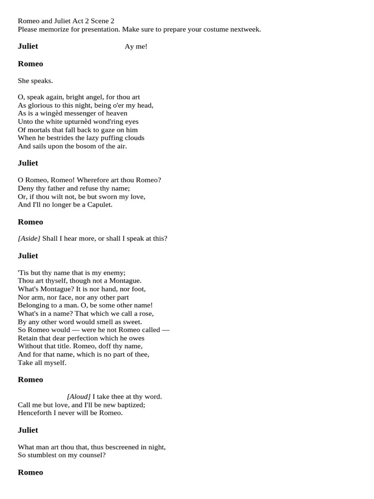 Romeo and Juliet Act 2 Scene 2 | PDF