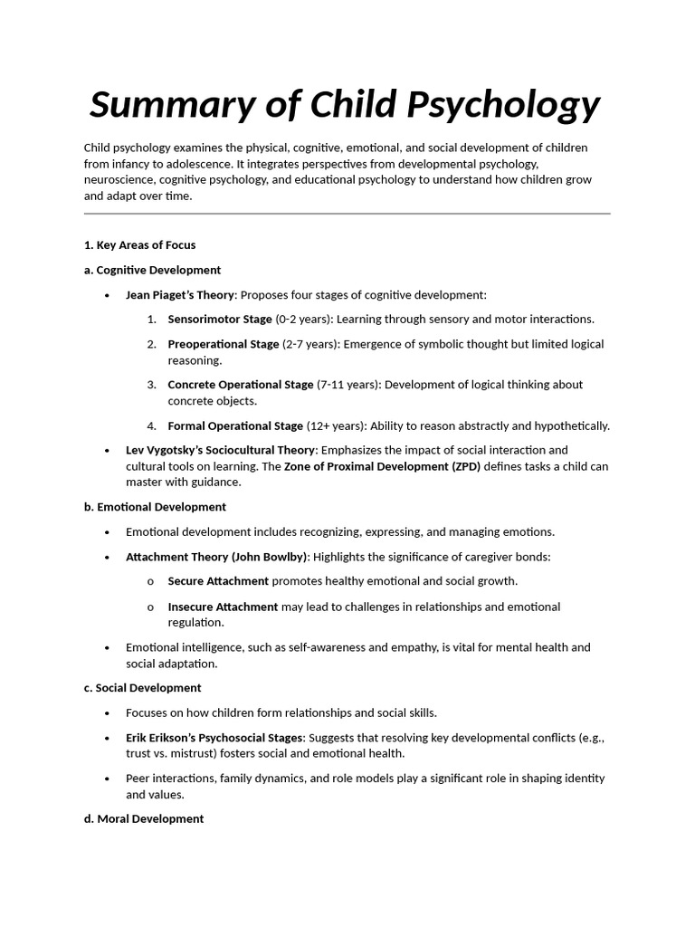 Overview of Child Psychology Insights | PDF | Developmental Psychology ...