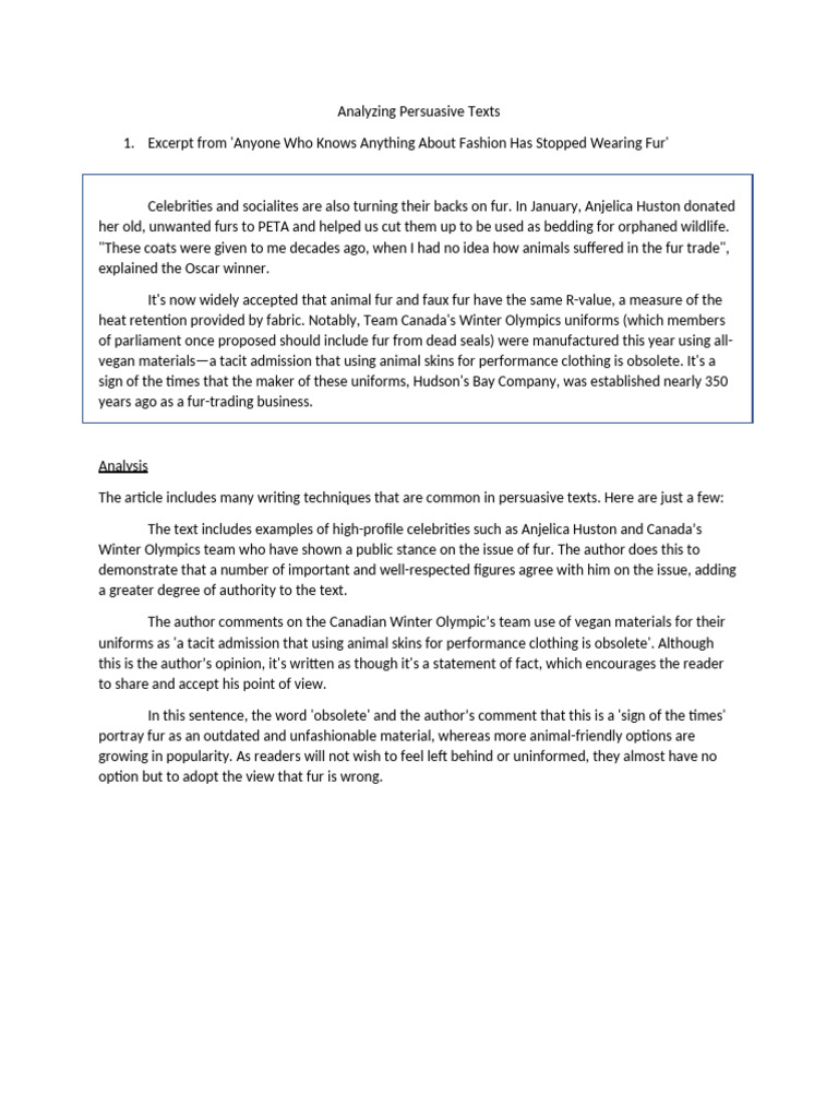 Task Analyzing Persuasive Texts | PDF