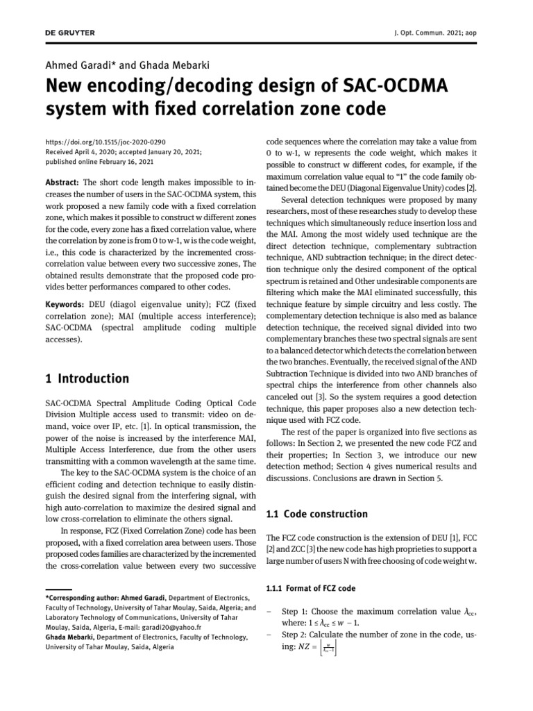 New Encodingdecoding Design of SAC-OCDMA | PDF | Channel Access Method | Electrical Engineering