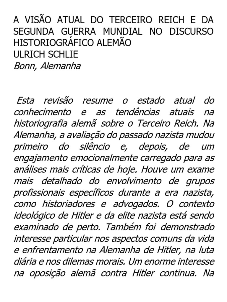 A Visão Atual Do Terceiro Reich e Da Segunda Guerra Mundial No Discurso ...