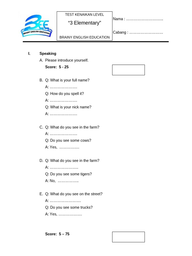 Test Level 3e New | PDF