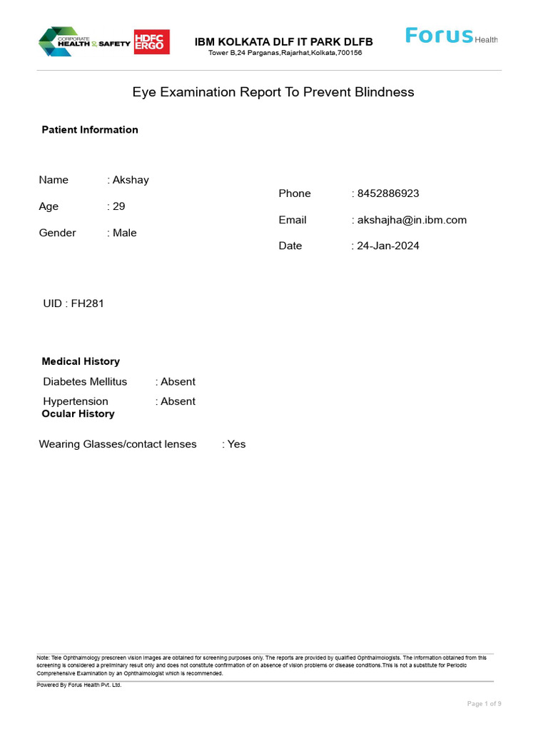 Tele Ophthalmology Eye Exam Report | PDF | Ophthalmology | Human Eye