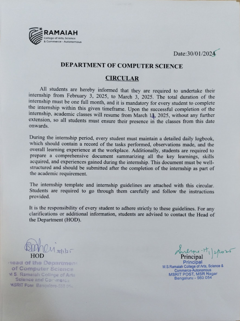 Internship Circular Jan-2025 | PDF