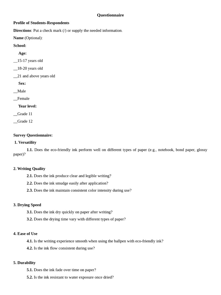 Eco-Friendly Ink Survey for Students | PDF | Ink | Questionnaire