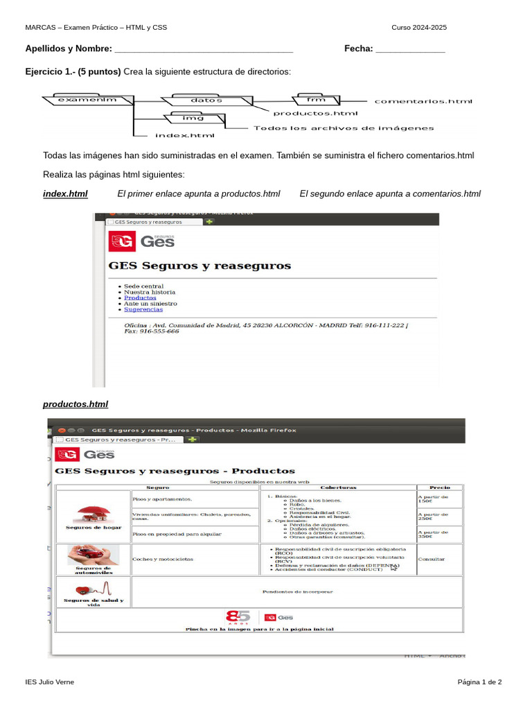 Examen HTML y CSS 2024-2025 | PDF