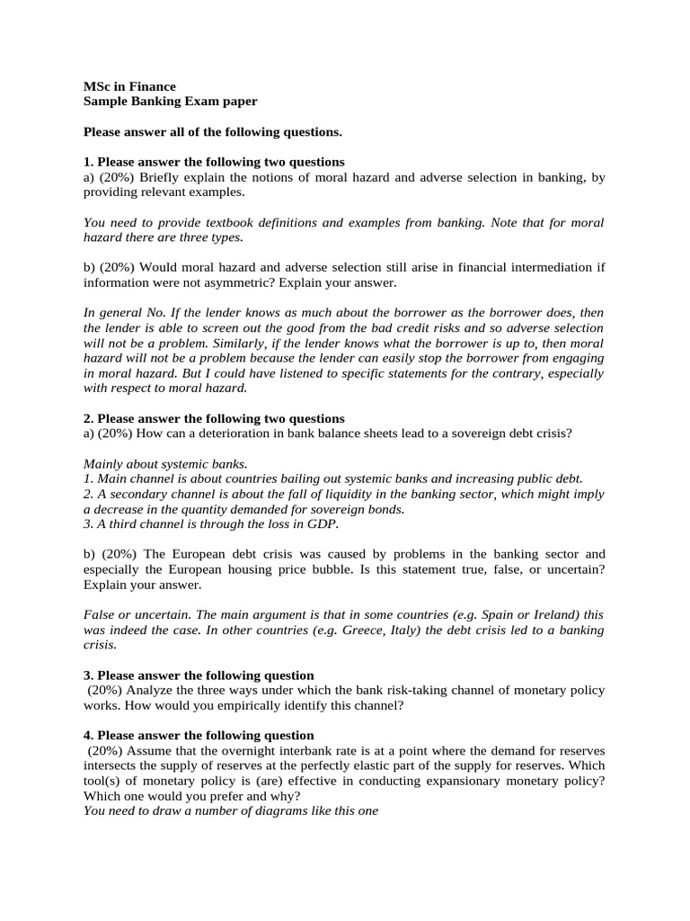 Sample Exam Paper - Money Banking | PDF | Moral Hazard | Banks
