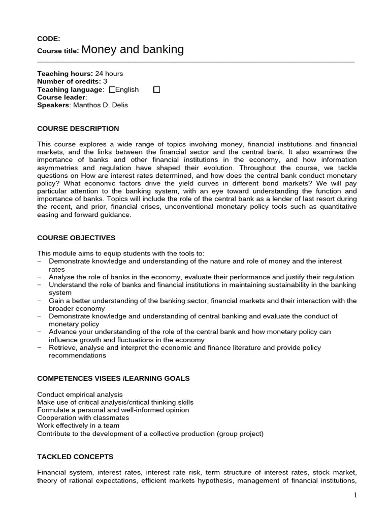 MSC CFIB MONEY AND BANKINg | PDF | Central Banks | Monetary Policy