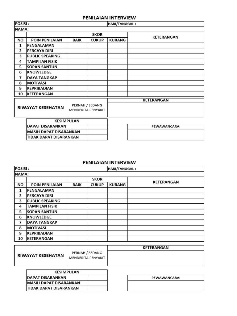 Form Penilaian Interview | PDF
