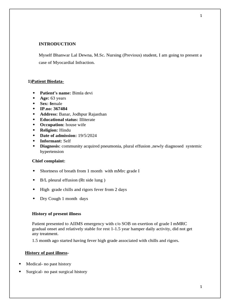 CASE STUDY- pneumonia | PDF | Pneumonia | Lung
