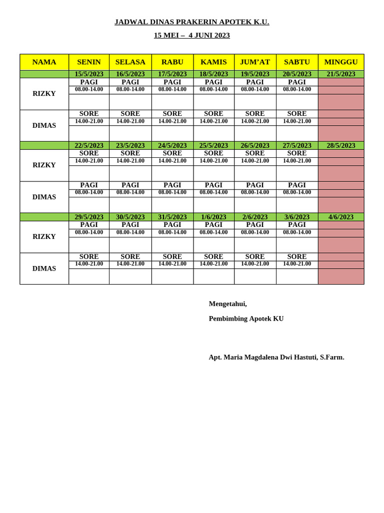 Jadwal Apotek Ku 2 | PDF