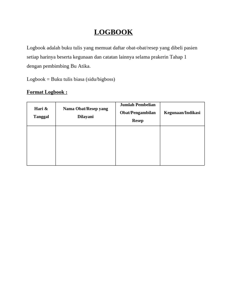 Contoh Pengisian Logbook Obat | PDF